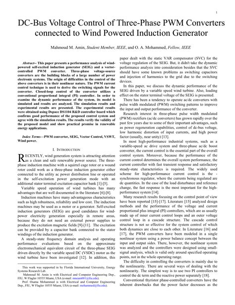 Pdf Dc Bus Voltage Control Of Three Phase Pwm Converters Connected To Wind Powered Induction