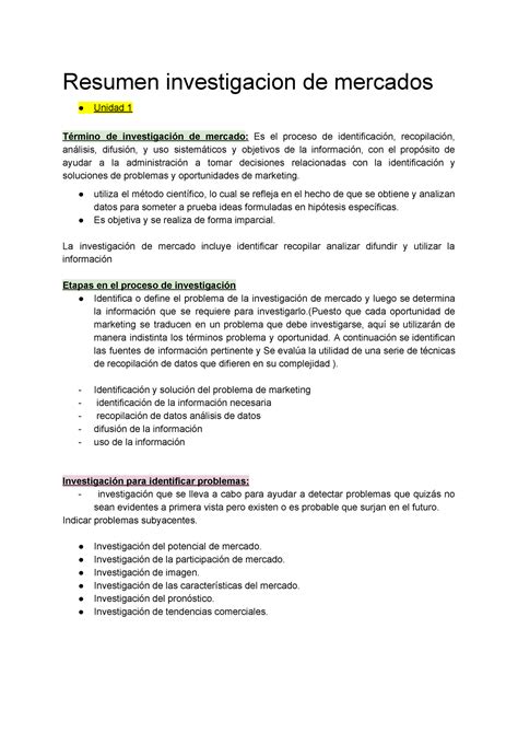 Resumen Primer Parcial Resumen Investigacion De Mercados Unidad 1