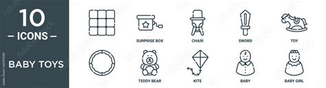 Baby Toys Outline Icon Set Includes Thin Line Surprise Box Chair