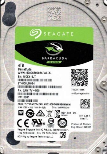 ST4000LM024 F/W: 0001 P/N: 2AN17V-500 TK WCK Seagate BarraCuda 4TB | eBay