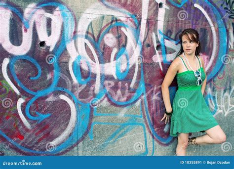 Girl On Graffiti Wall Stock Image Image 10355891