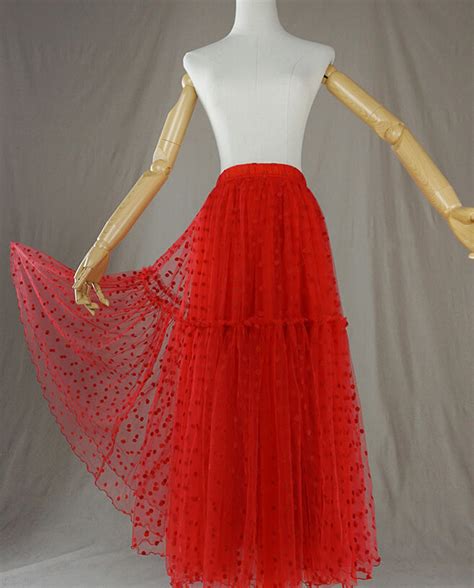 Red Tiered Tulle Skirt Red Polka Dot Tiered Tulle Skirt Red Party Tulle