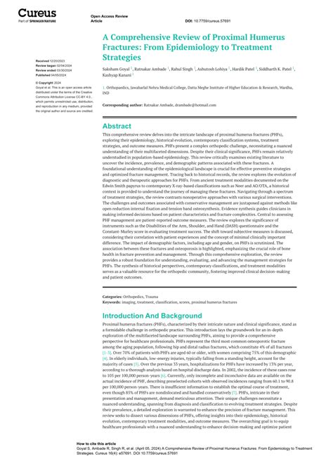 Pdf A Comprehensive Review Of Proximal Humerus Fractures From Epidemiology To Treatment