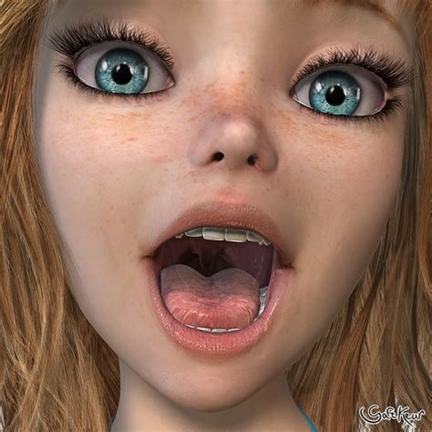 An Animated Image Of A Girl With Blue Eyes And Red Hair Making A Funny Face