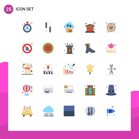 Set Of 25 Vector Flat Colors On Grid For Selection Wifi Cloud Smart Automation Editable Vector