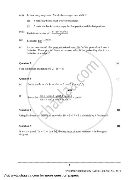 Mathematics 2018 2019 ISC Science Class 11 Set 1 Question Paper With