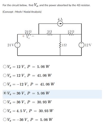 Answered For The Circuit Below Find V And The Power Absorbed By The