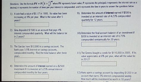 Directions Use The Formula FV P Nr Nt Where FV Chegg