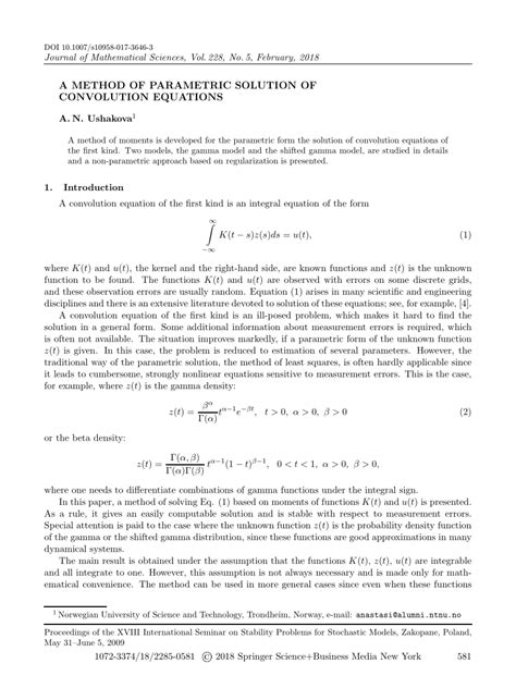 PDF A Method Of Parametric Solution Of Convolution Equations