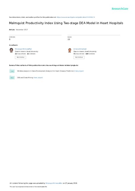 Pdf Malmquist Productivity Index Using Two Stage Dea Model In Heart Hospitals