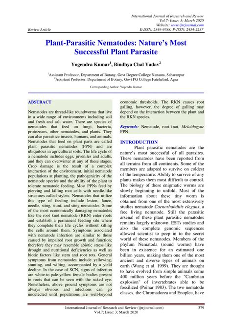 Pdf Plant Parasitic Nematodes Natures Most Successful Plant Parasite