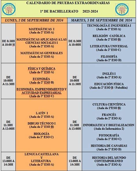 Convocatoria Para Las Pruebas Extraordinarias 1º Bachillerato