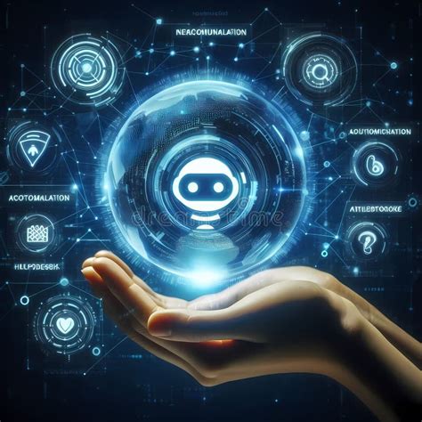 Futuristic Ai Chatbot Interface In Hand Symbolizing Automation And Helpdesk Services Stock