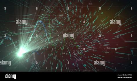 Composition Of Data Processing Over Light Trails On Black Background