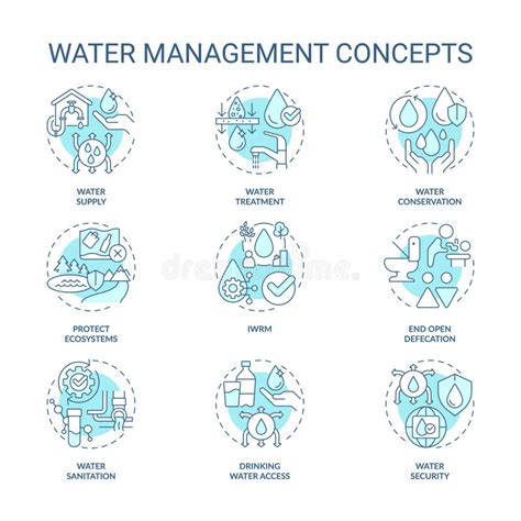 Water Management Turquoise Concept Icons Set Stock Vector