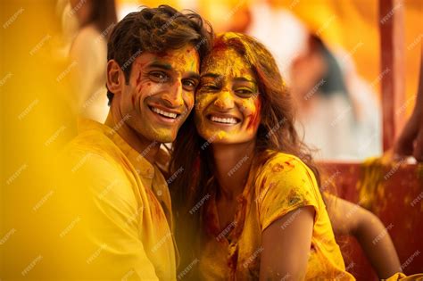 Premium Ai Image Closeup Indian Couple Sitting During Haldi Event Upper