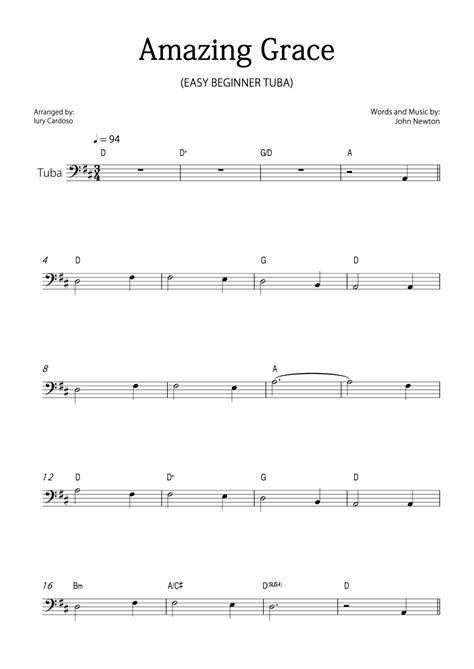Amazing Grace Arr Iury Cardoso By John Newton Sheet Music For Tuba