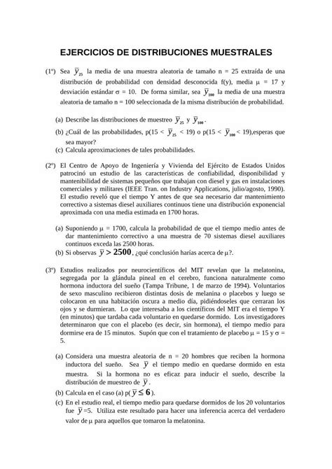 PDF EJERCICIOS DE DISTRIBUCIONES MUESTRALES b Qué
