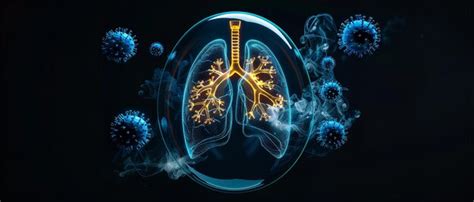 A Representation Of A Human Lung Enclosed In A Bubble With Many Viruses