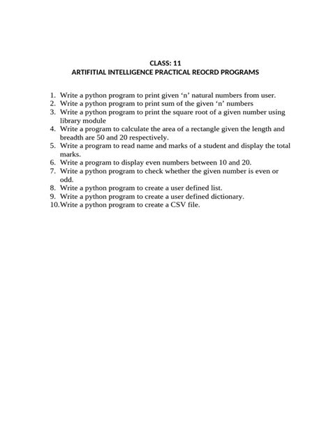 Class 11 Ai Practical Record Programs Pdf