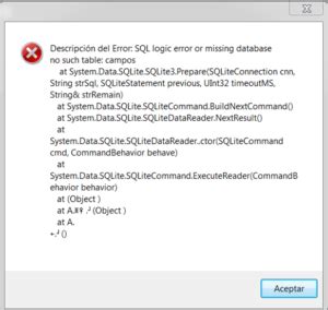No se puede realizar la actualización de base de datos