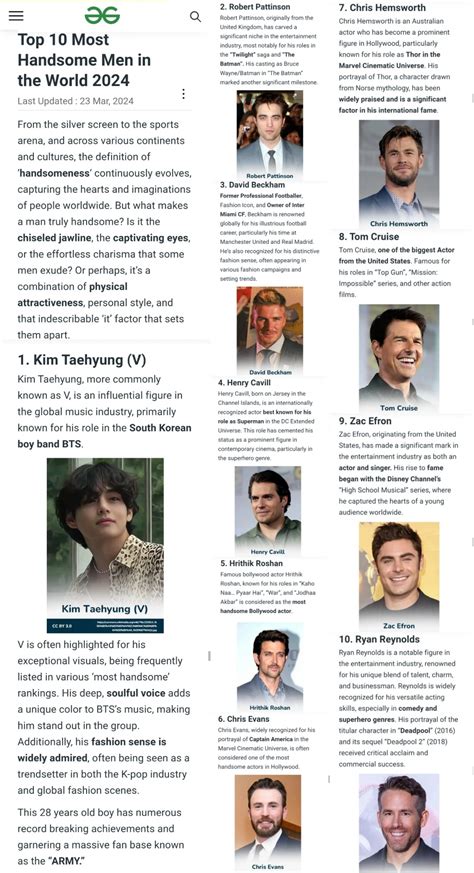 방탄소년단 뷔 2024년 세계에서 가장 잘생긴 남자 1위 스타뉴스