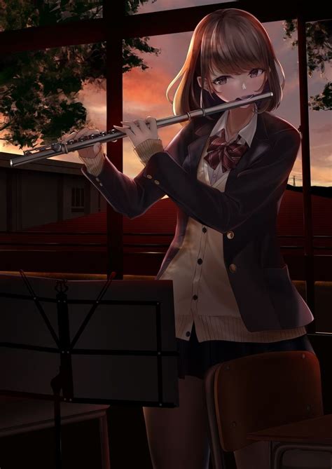Anime Girl Playing Instrument