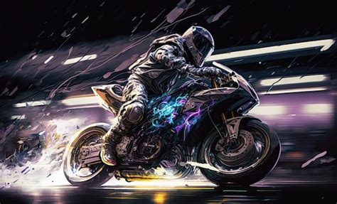 Premium Photo Watercolor Abstract Night Racer On A Motorcycle