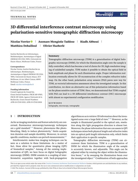 Pdf 3d Differential Interference Contrast Microscopy Using