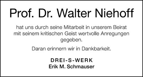 Traueranzeigen Von Walter Niehoff Trauernnde
