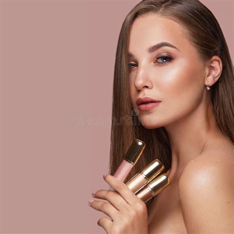 Beautiful Young Girl Natural Nude Make Up Cosmetic Hands Beauty Face