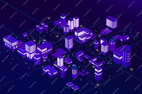 premium photo downtown building at night simulation city 3d rendering