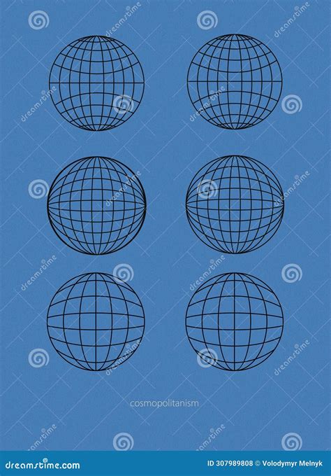 Six Spherical Grids On A Blue Background Symbolizing A Global Or Worldly Theme Modern