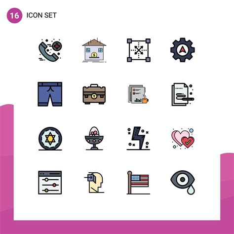 16 Universal Flat Color Filled Line Signs Symbols Of Sport Gear Coding