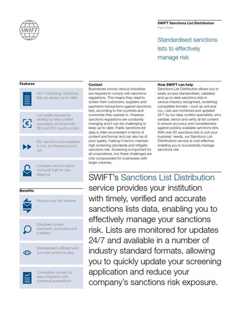 Swift Sanctions List Distribution Factsheet Pdf Computing