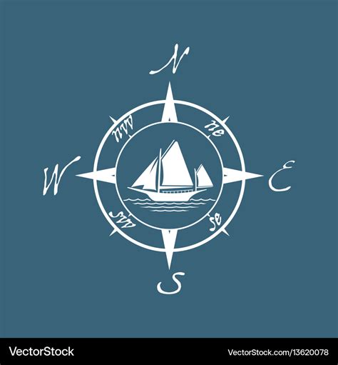 Flat Pirate Yacht Icon With Compass Royalty Free Vector
