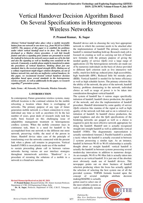 pdf vertical handover decision algorithm based on several specifications in heterogeneous