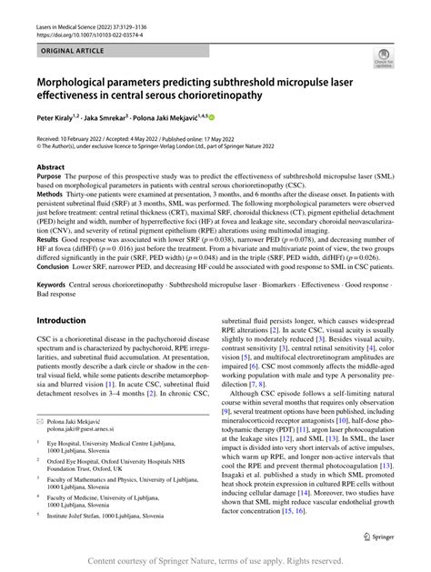 Morphological Parameters Predicting Subthreshold Micropulse Laser Effectiveness In Central