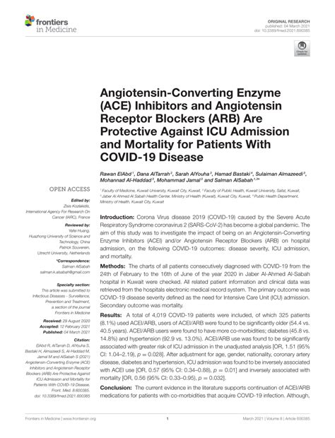 Pdf Angiotensin Converting Enzyme Ace Inhibitors And Angiotensin
