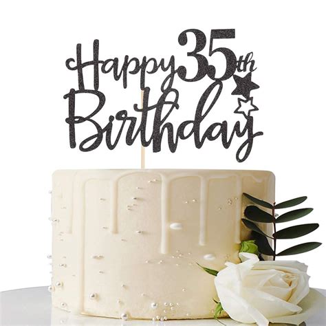 Thinkstar Black Happy 35th Birthday Cake Topper Hello 35 Cheers To 35