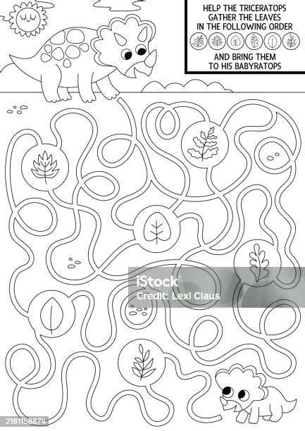 아이들을 위한 공룡 흑인과 백인 미로 고대 세계 풍경을 색칠 공부 할 수 있습니다 선사 시대 라인 인쇄 가능한 활동 공룡 땅 미로 게임 퍼즐 트리케라톱스가 아기에게 나뭇잎을