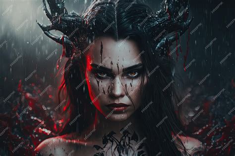 Premium Ai Image Terrible Witch Woman Devil With Horns In Forest