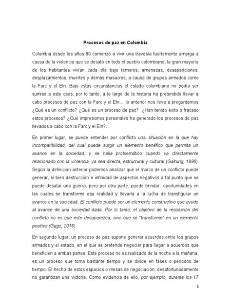 Procesos De Paz En Colombia Pdf Conflicto Proceso Colombia