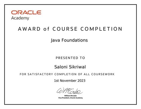 Completed Oracle Java Course Saloni Sikriwal Posted On The Topic