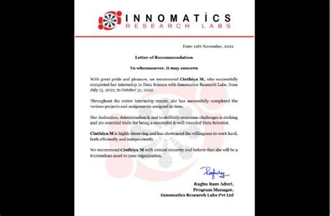 Cinthiya M On Linkedin Hi Connections I Received Lor From Innomatics