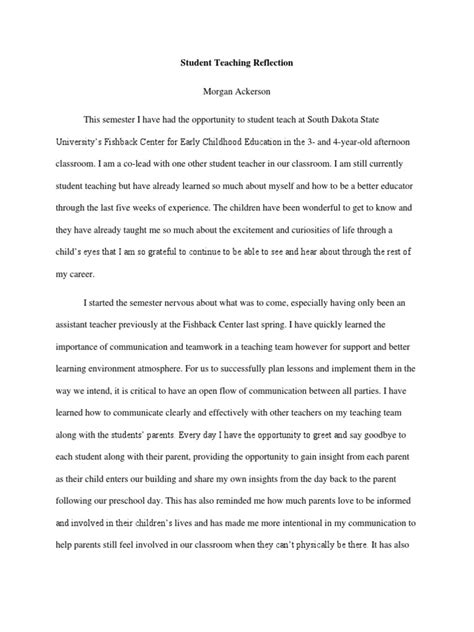 Preschool Student Teaching Reflection Pdf Teaching Method Teachers