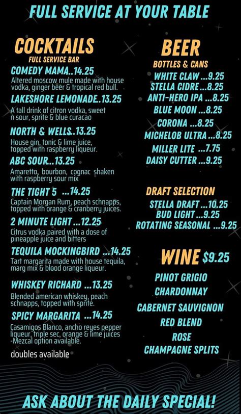 Menu Zanies Chicago Comedy Club