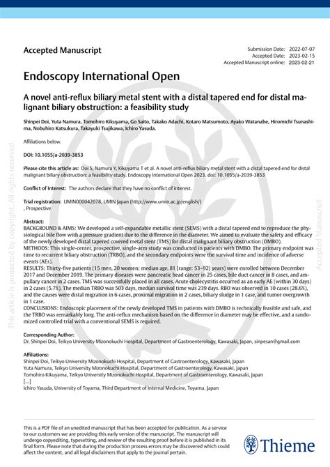 Pdf Novel Anti Reflux Biliary Metal Stent With A Distal Tapered End