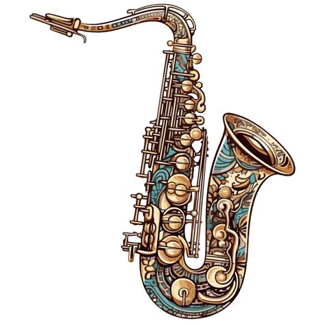 Alto Saxophone Vector Sticker Clipart In The Style Of Light Teal And