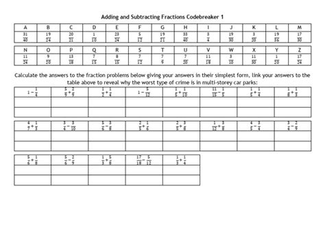 Adding And Subtracting Fractions Puzzle Pdf